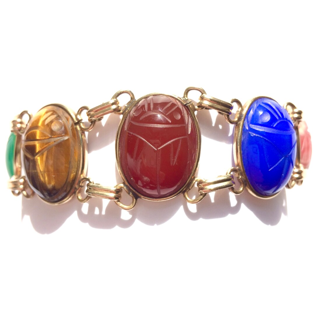 Gemstone SCARAB Bracelet, Gold Filled Colorful Jewelry With Semi ...