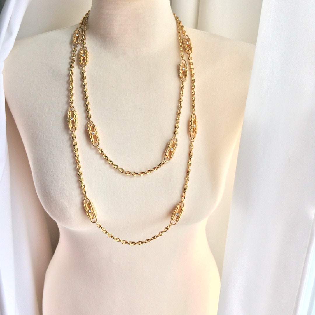 Double Chain Necklace Set, Convertible Gold Tone Paper Clip Chains With ...