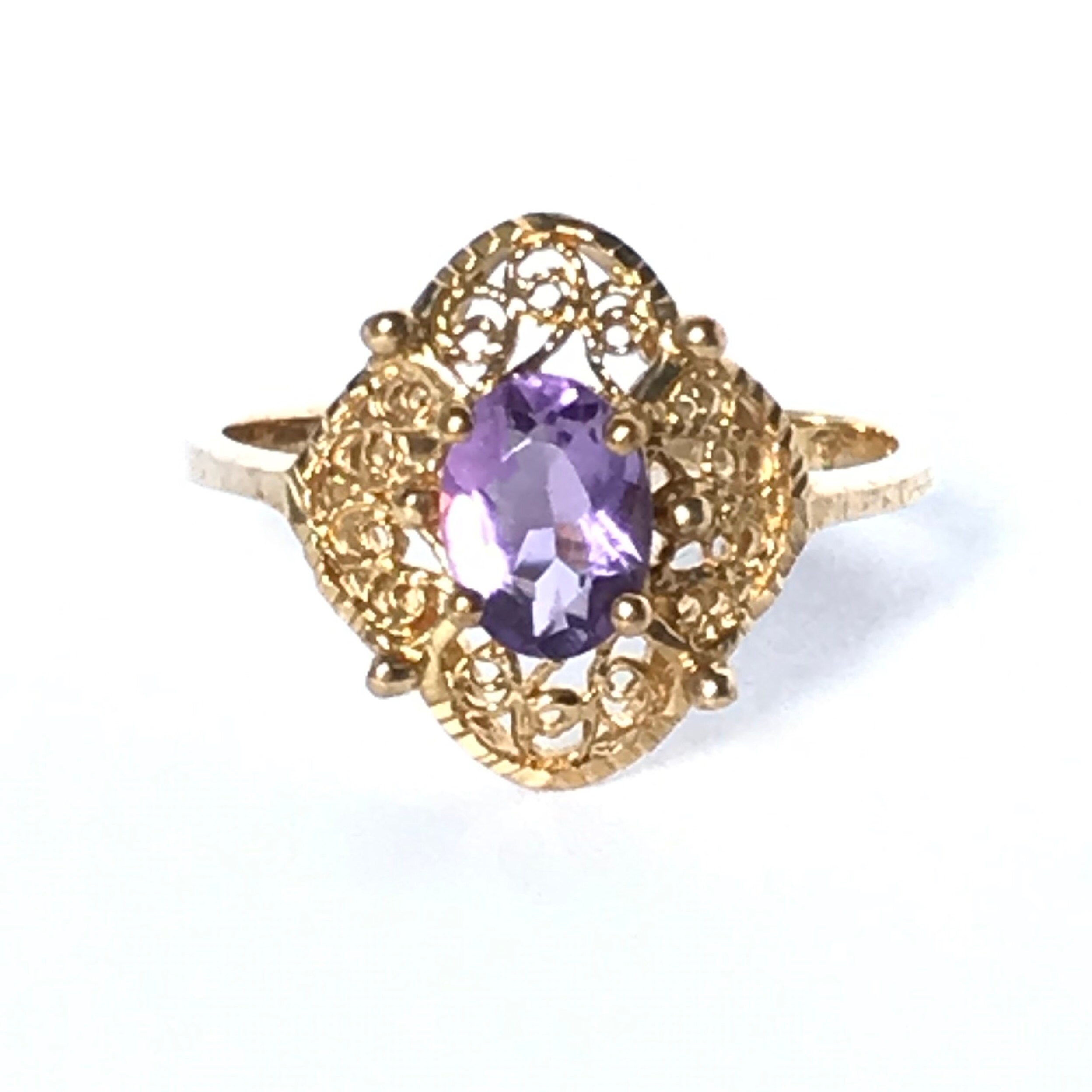 Gold Ring Amethyst in 14K Filigree Vintage Gemstone Jewelry | Etsy