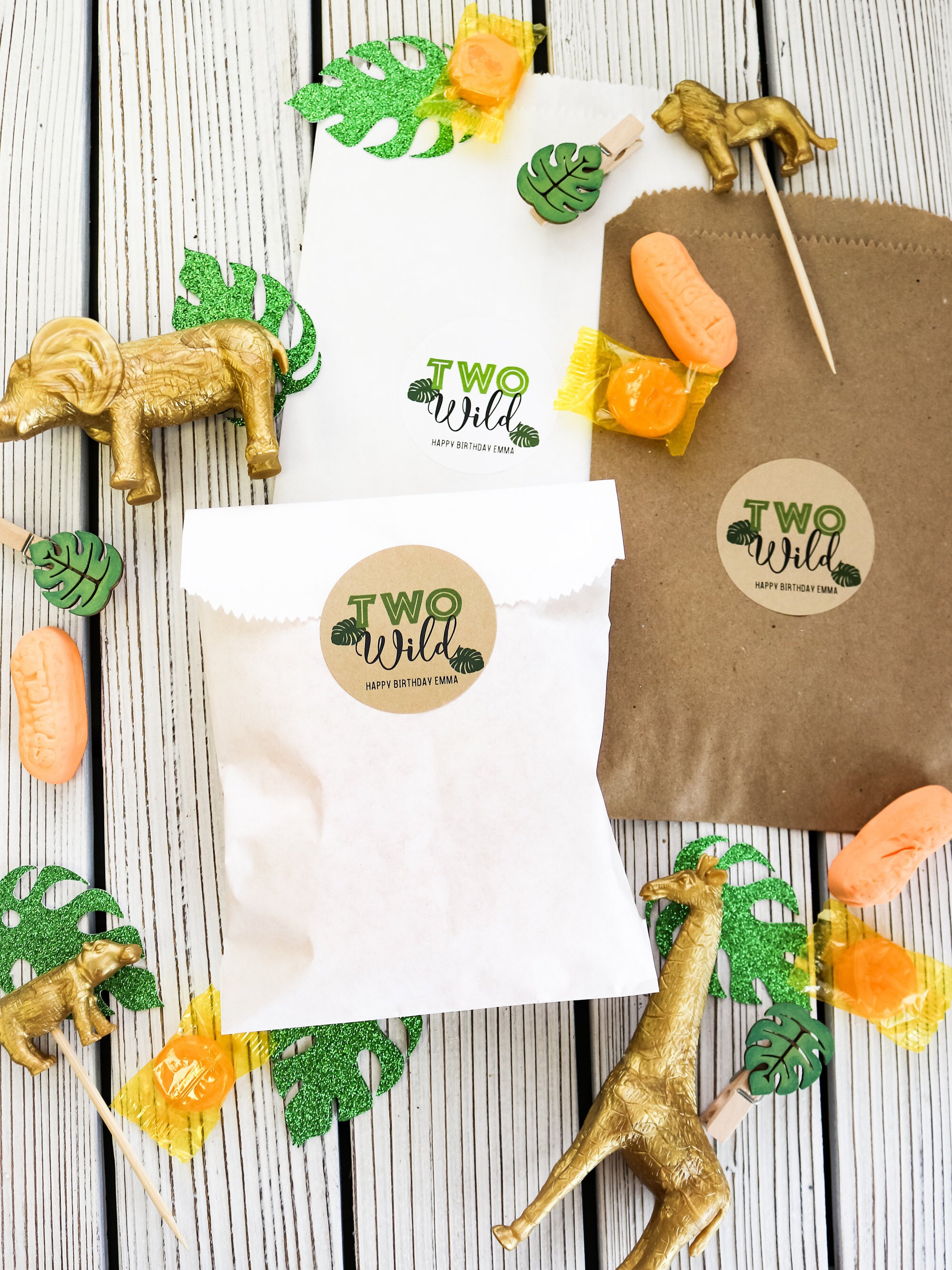 Two Wild Second Birthday Stickers and Favor Bags Jungle | Etsy