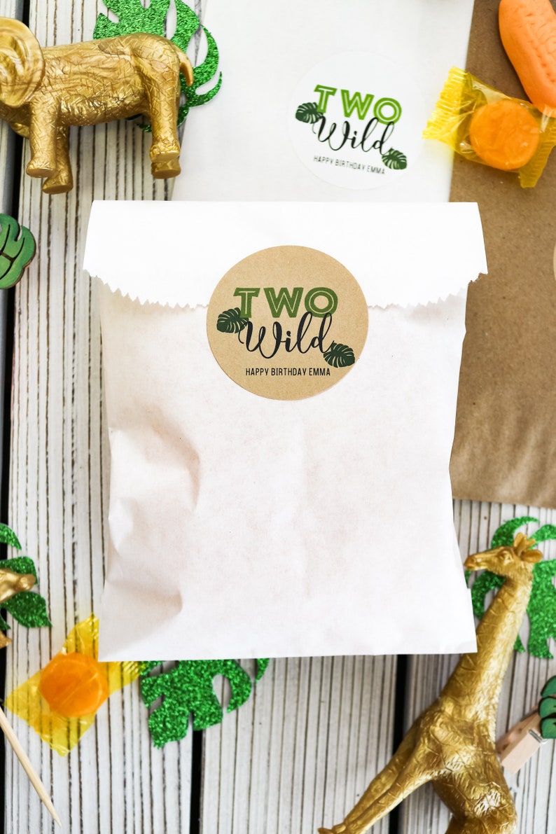 Two Wild Second Birthday Stickers and Favor Bags Jungle - Etsy