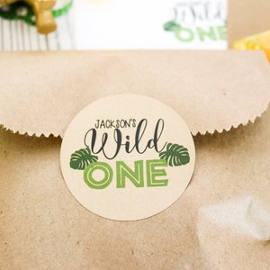 Wild One First Birthday Stickers and Favor Bags Jungle Party Favor Bags ...