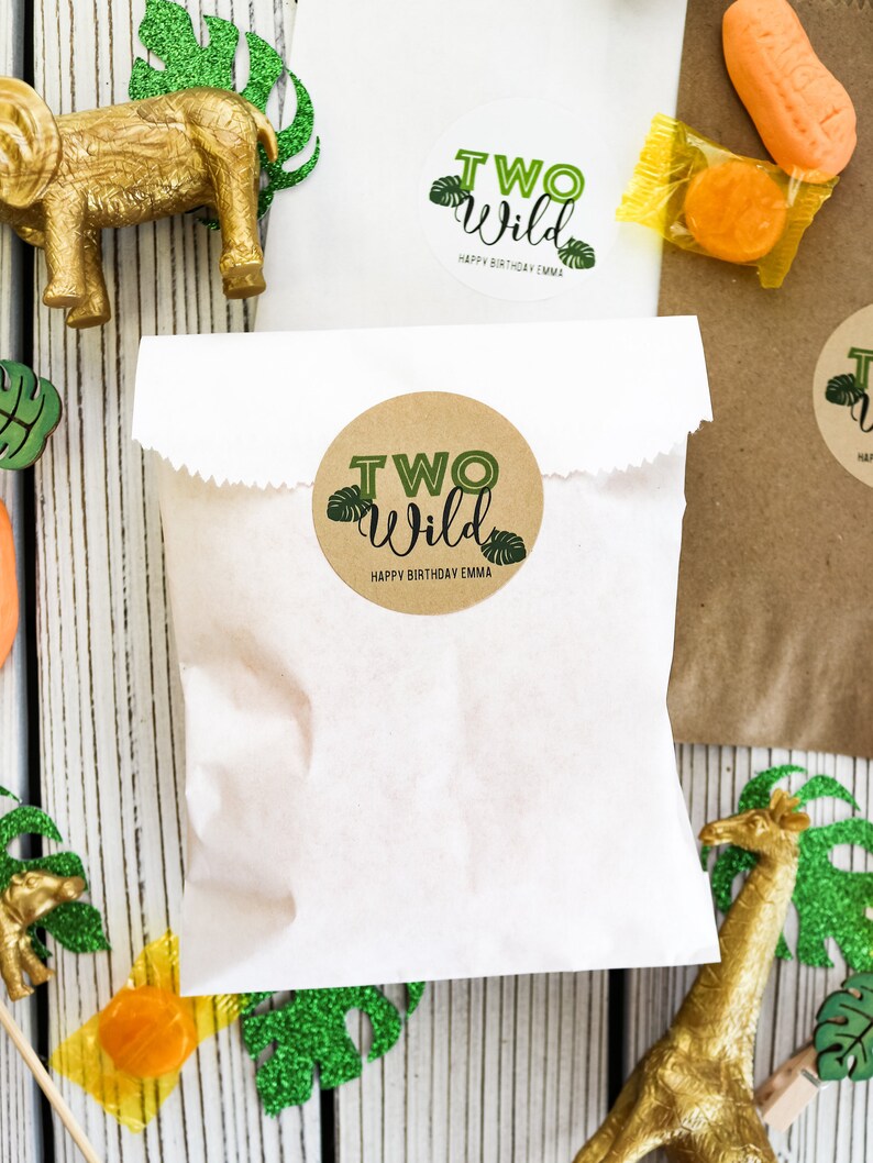 Two Wild Second Birthday Stickers and Favor Bags Jungle | Etsy
