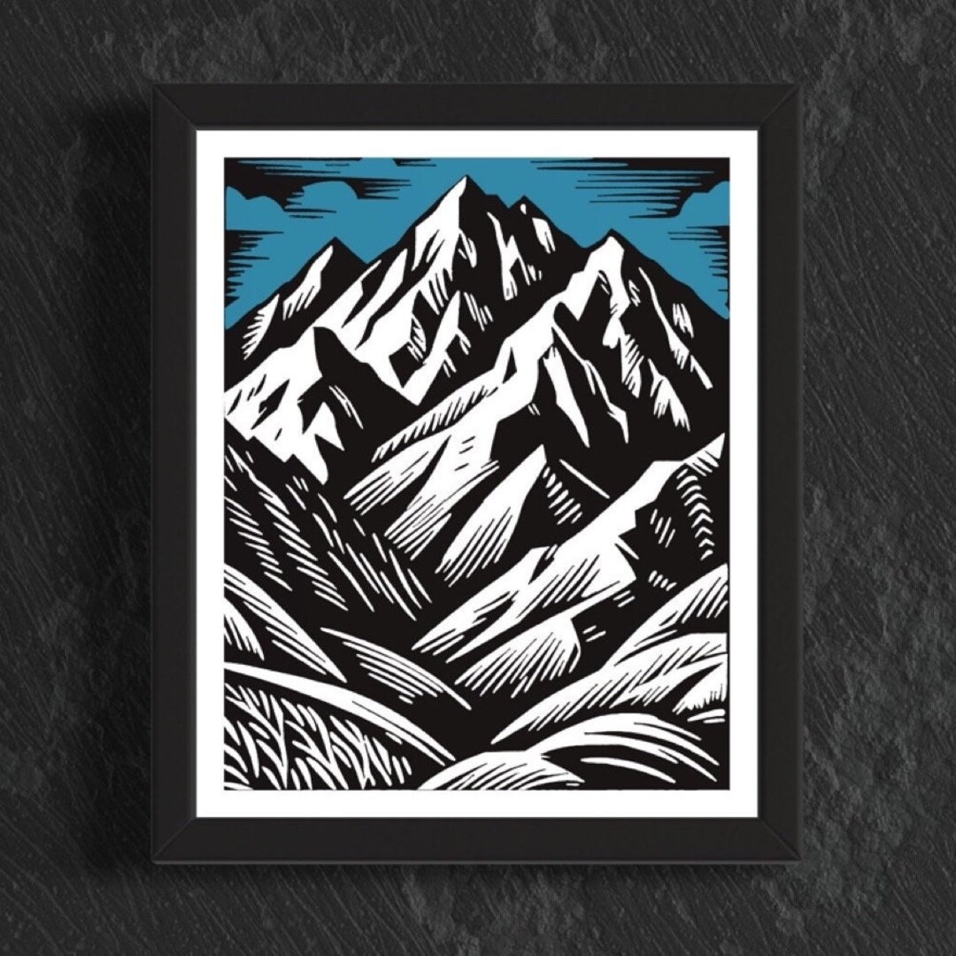 Mountain Linocut Print / Giclee Art / Physical Print / Frame Not Included - Etsy