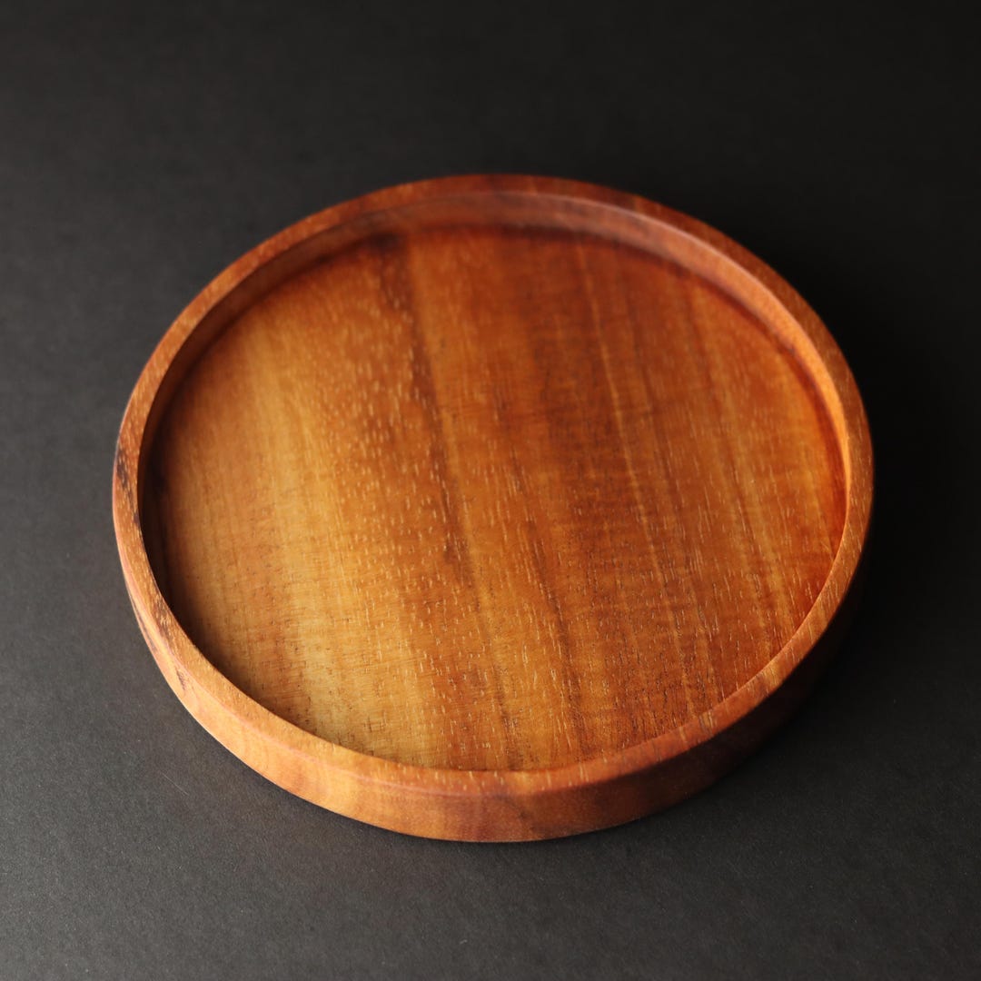 6.5” Hawaiian Koa Wood Tray - Round Candle Holder Plate Jewelry Holder ...