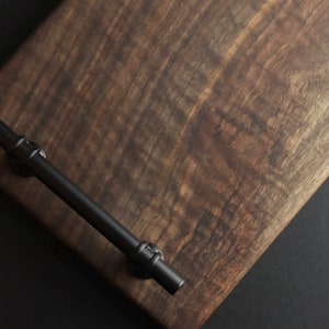 Walnut Serving Board With Matte Black Metal Handles Wooden Serving Tray / Curly Figured Walnut ...
