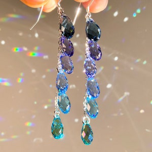 Sea Nymph ~ Luxe Ombré Waterfall Earrings With Rare Crystals, Sterling ...