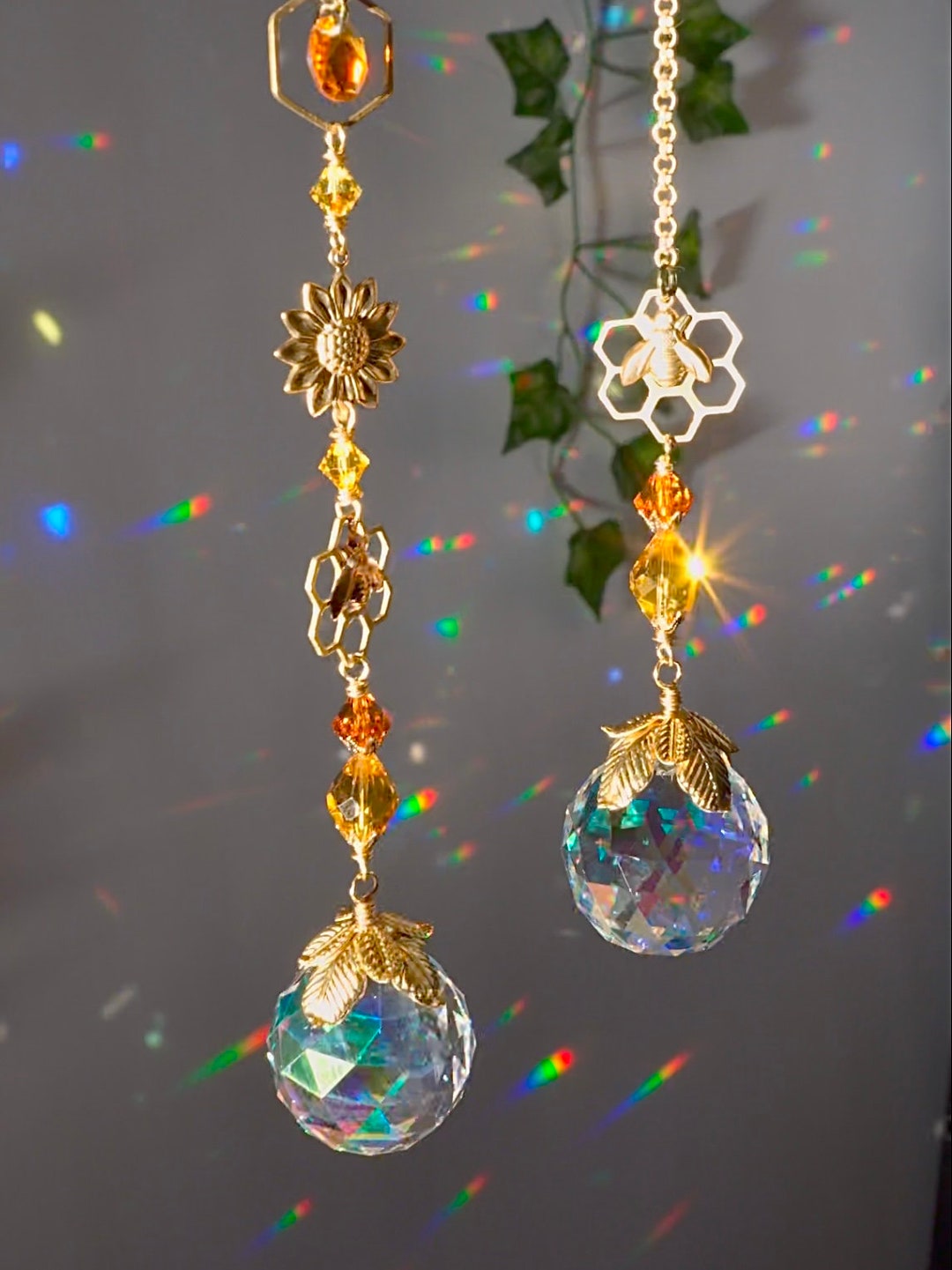 Honeybee Sunflower Crystal Ball Suncatcher for Window Hanging Decor ...