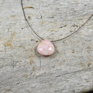 Floating Pink Peru Opal Necklace, Silkon Thread Barely There Dainty ...