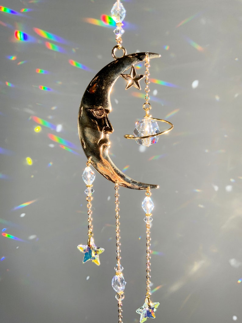 Falling Stars ~ Moon Mini Suncatcher, Crystal Saturn Celestial Sun Art ...