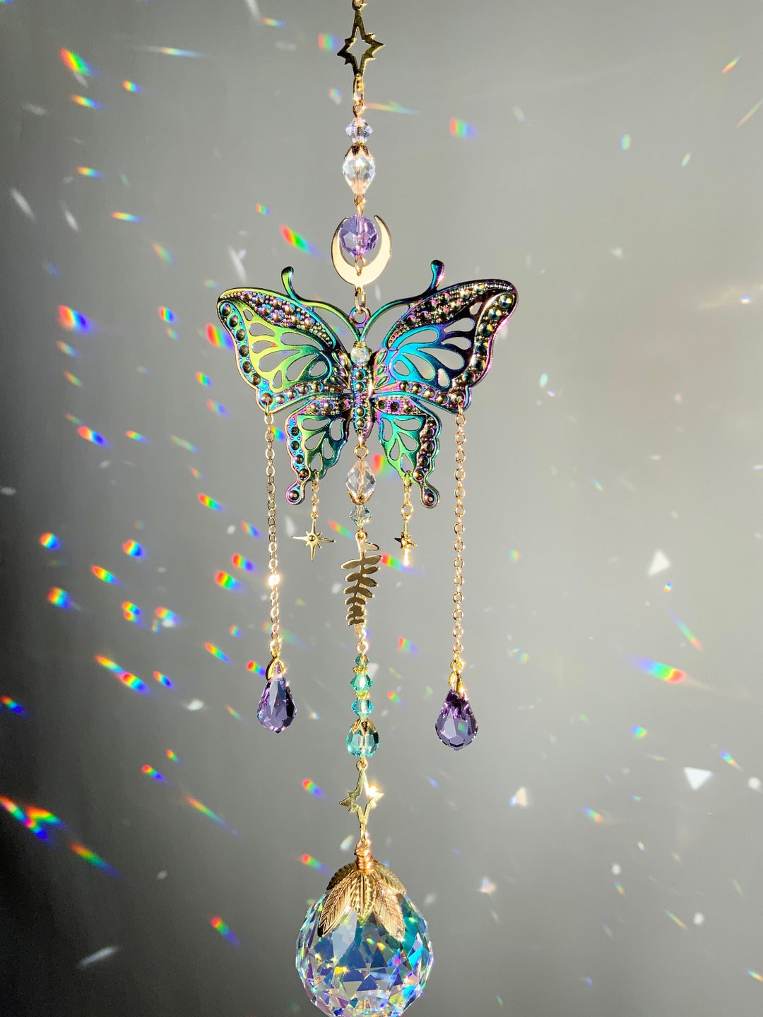 Mystic Butterfly Crystal Suncatcher, Window Hanging Decor 18k Gold ...