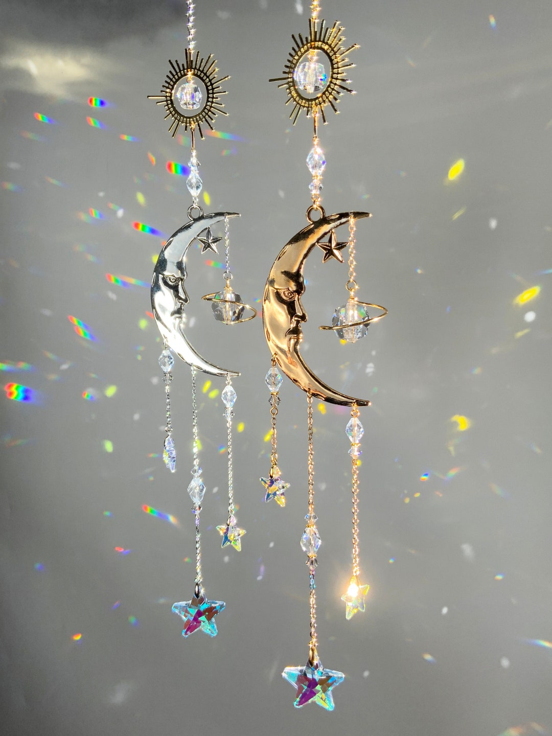 Falling Stars ~ Moon Mini Suncatcher, Crystal Saturn Celestial Sun Art ...