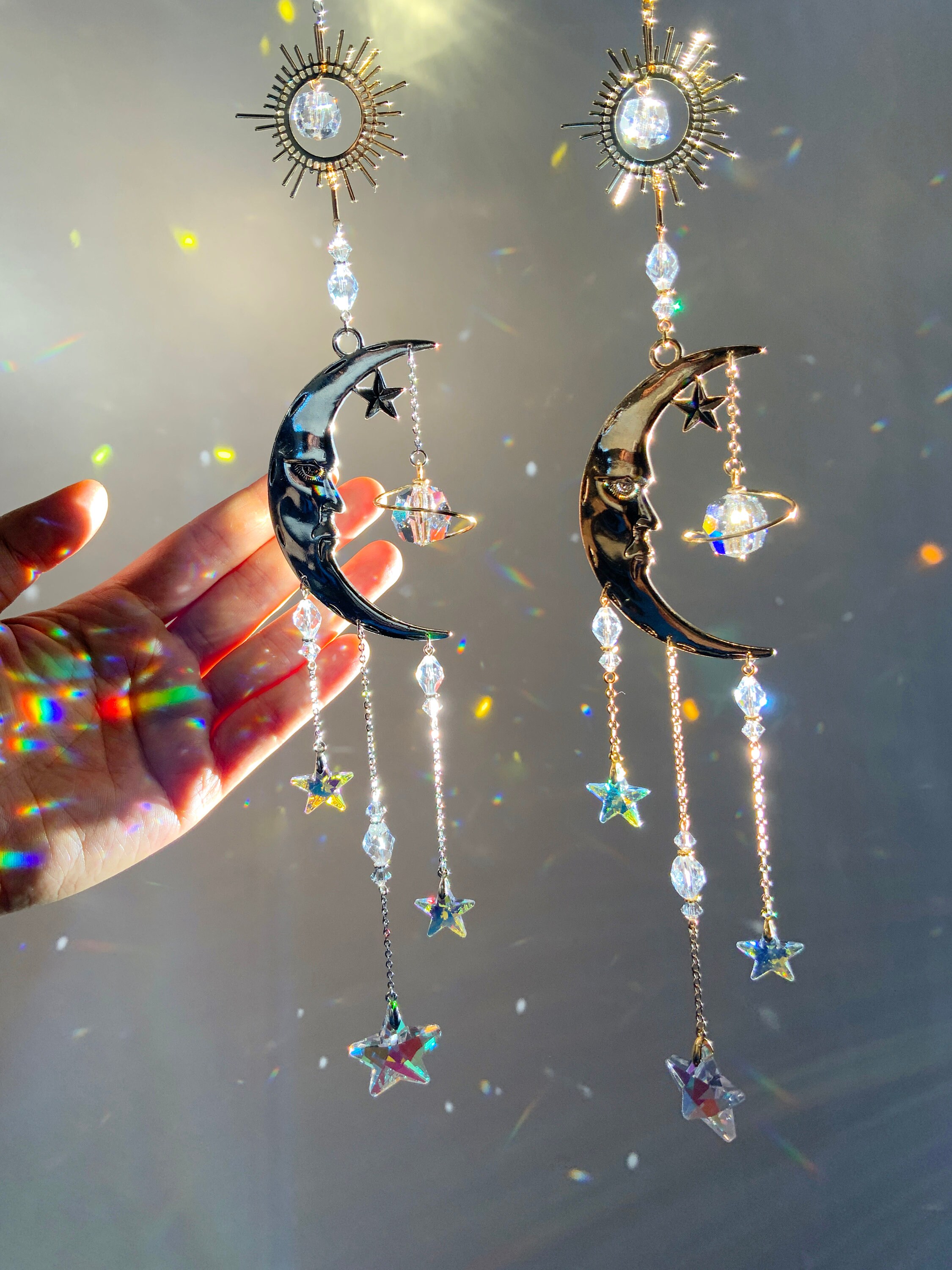 Falling Stars ~ Moon Mini Suncatcher, Crystal Saturn Celestial Sun Art ...