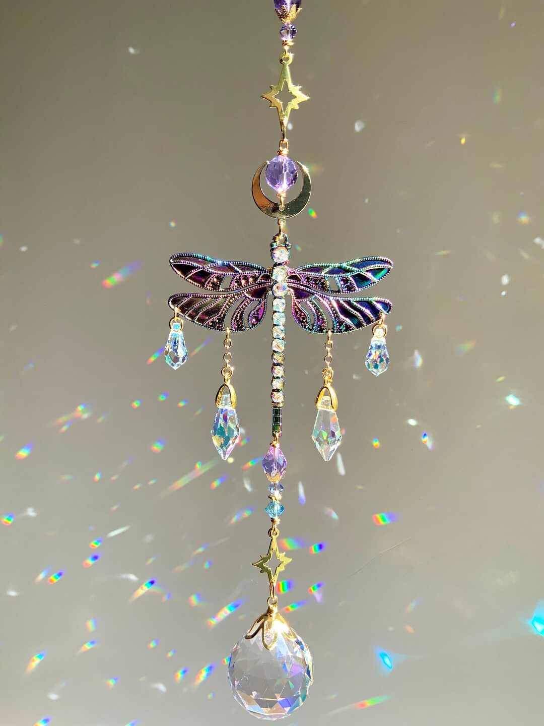 Twilight~ Dragonfly Crystal Ball Suncatcher for Window Hanging Decor ...
