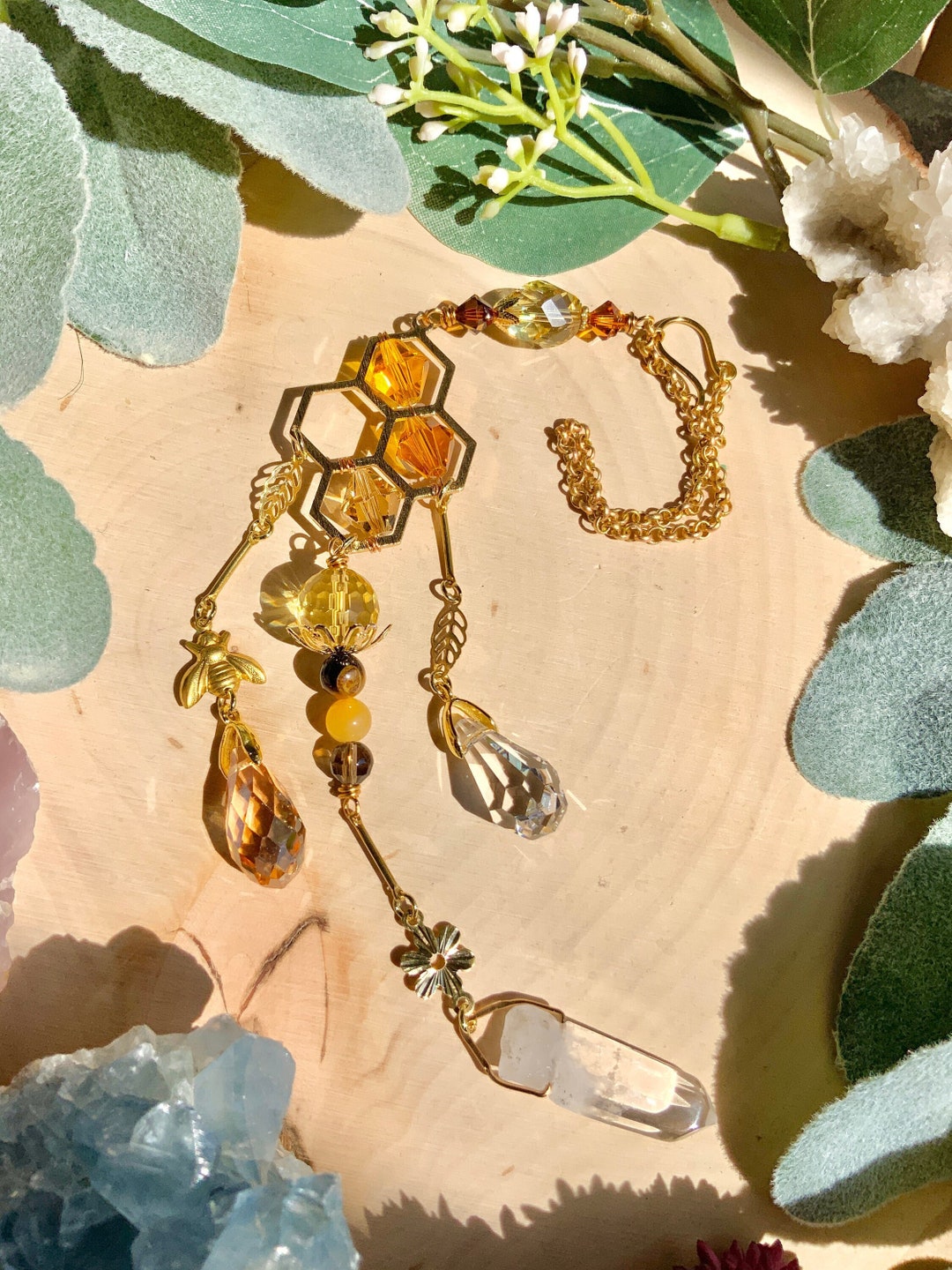 Citrine Quartz Crystal Honeybee Car Charm, Tigereye Smokey Quartz ...