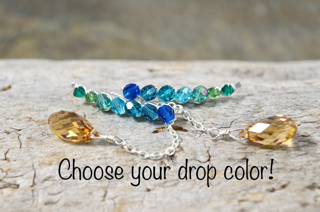 Peacock Feather Inspired Ombre Prism Ear Climbers, 14k Gold Filled ...