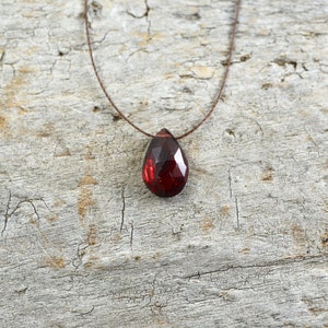 Floating Garnet Necklace, Silkon Thread Barely There Dainty Red Wine ...