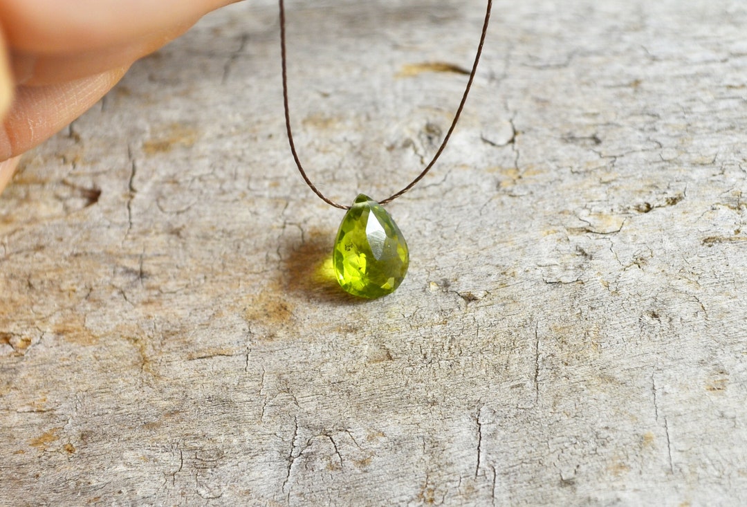 Floating Peridot Necklace, Silkon Thread Barely There Dainty Olivine ...