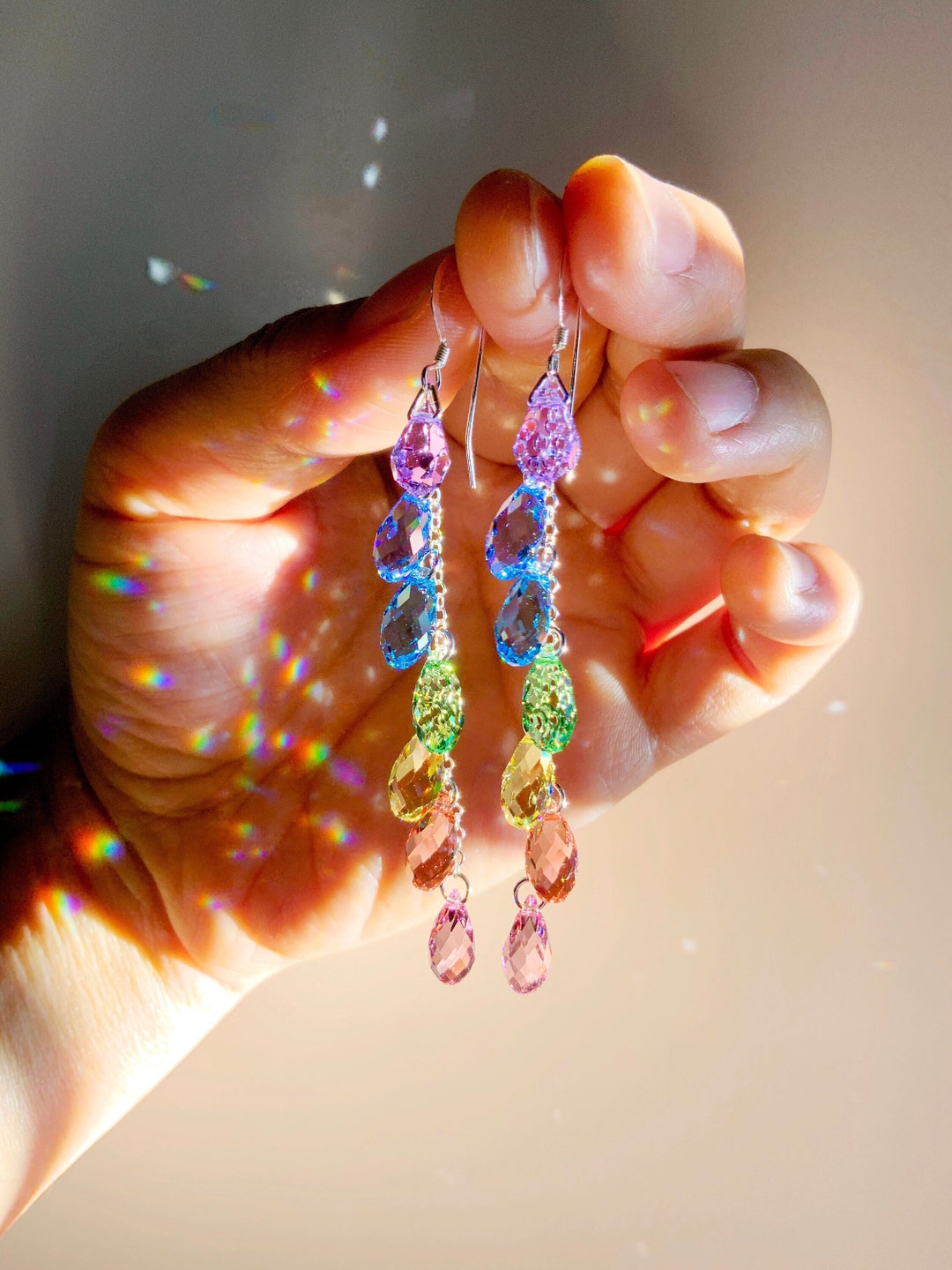 Pastel Rainbow ~ Luxe Ombré Waterfall Earrings With Rare Crystal ...
