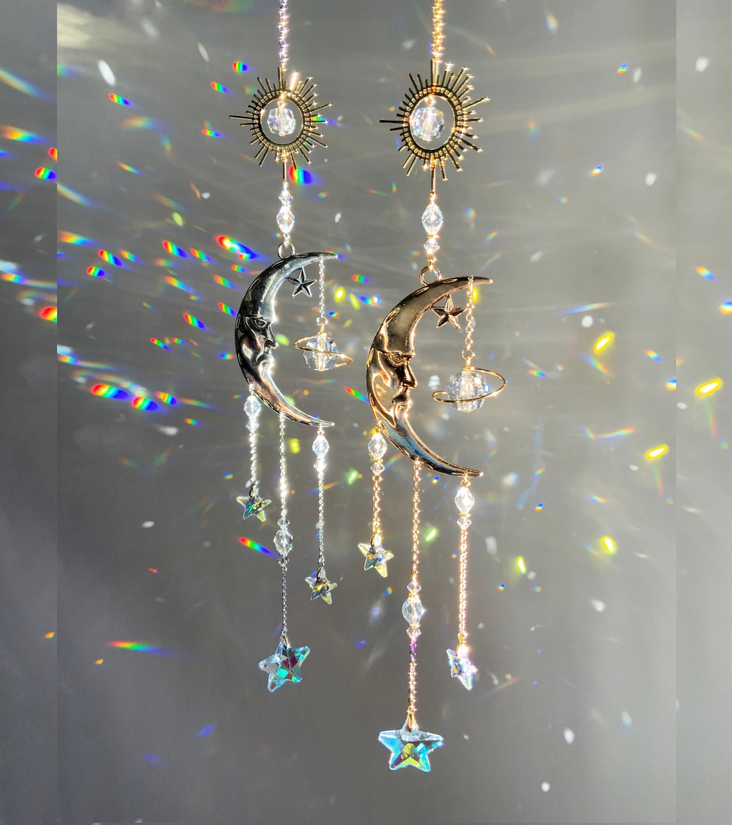 Falling Stars ~ Moon Mini Suncatcher, Crystal Saturn Celestial Sun Art ...