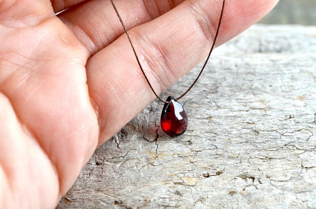 Floating Garnet Necklace, Silkon Thread Barely There Dainty Red Wine ...