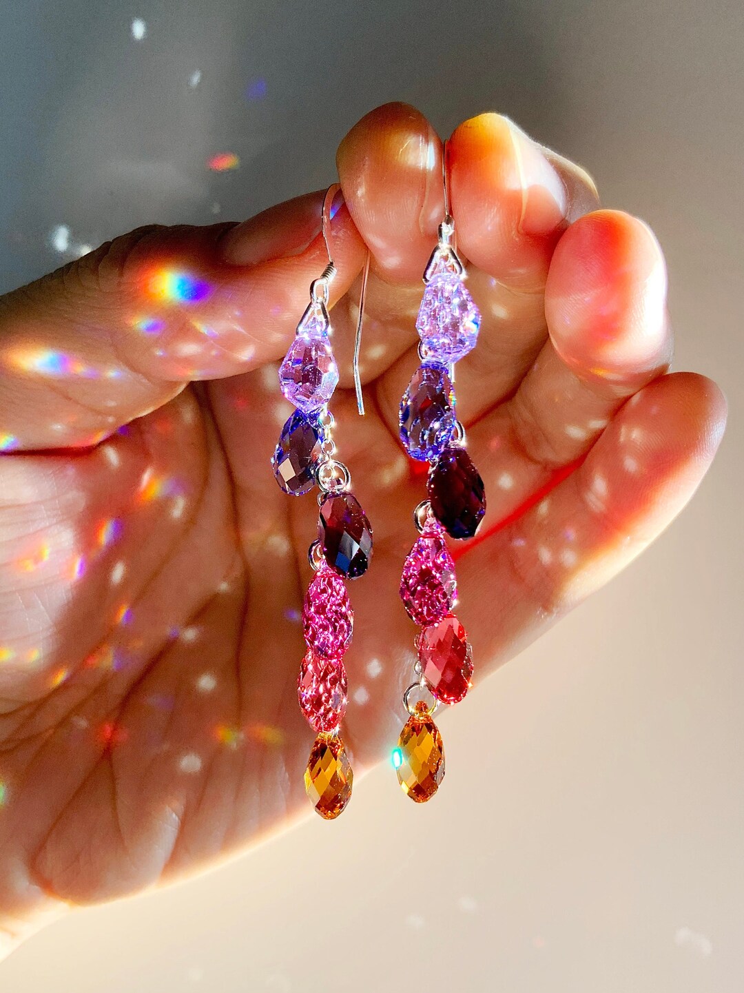 Sunset Raindrops ~ Luxe Ombré Waterfall Earrings With Rare Crystal ...