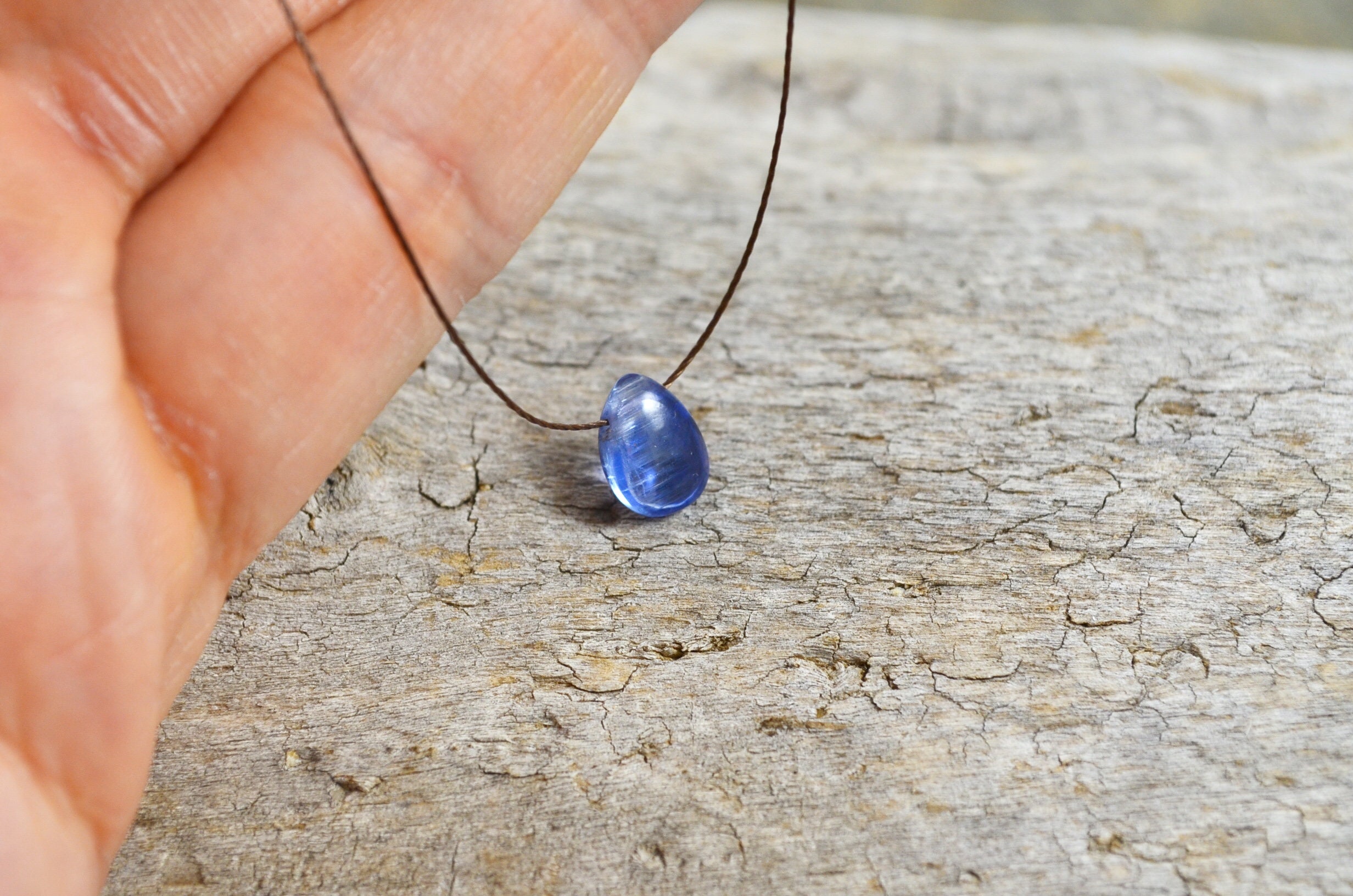 Floating Kyanite Necklace, Silkon Thread Barely There Dainty Sapphire ...