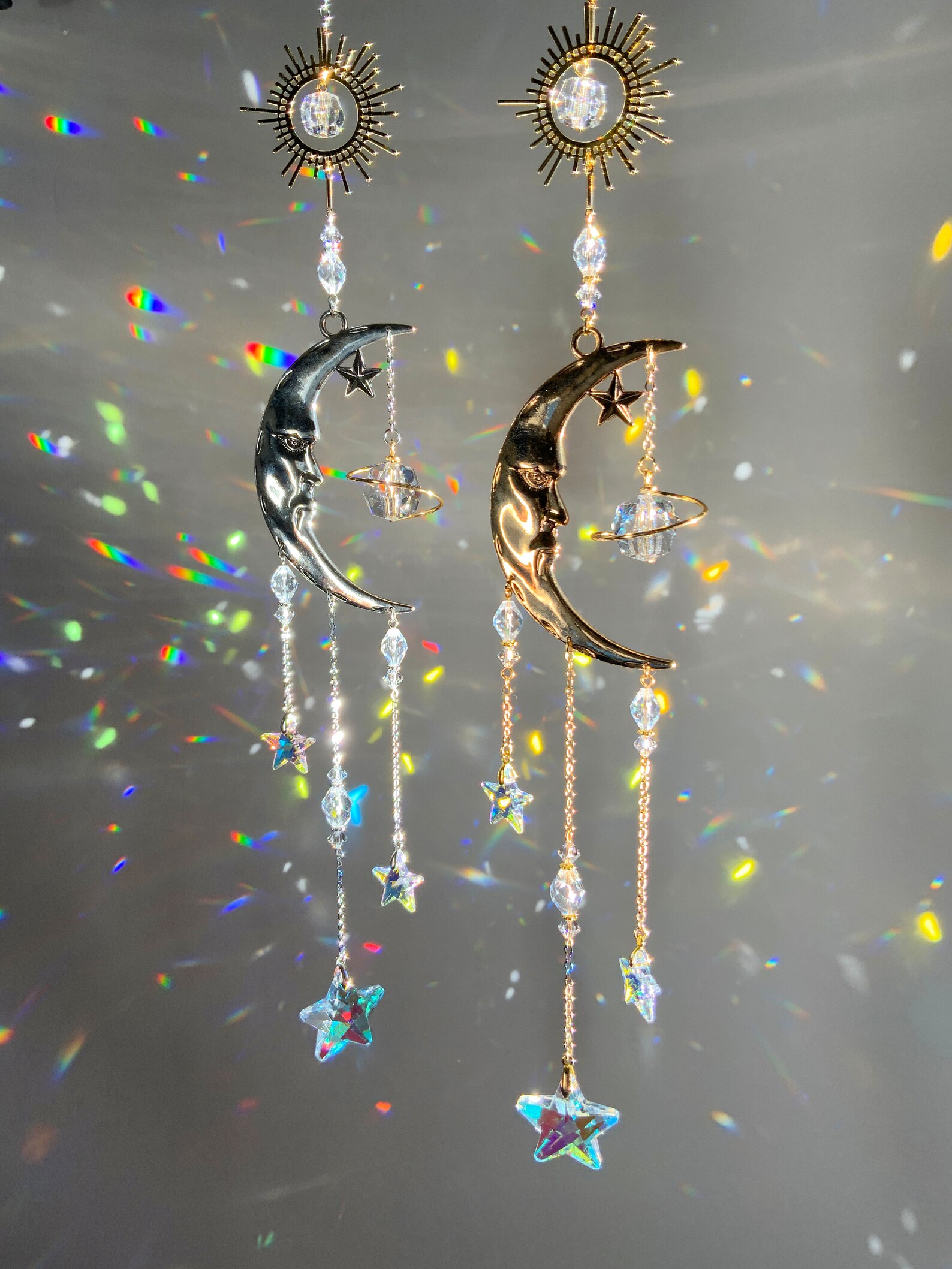 Falling Stars ~ Moon Mini Suncatcher, Crystal Saturn Celestial Sun Art ...