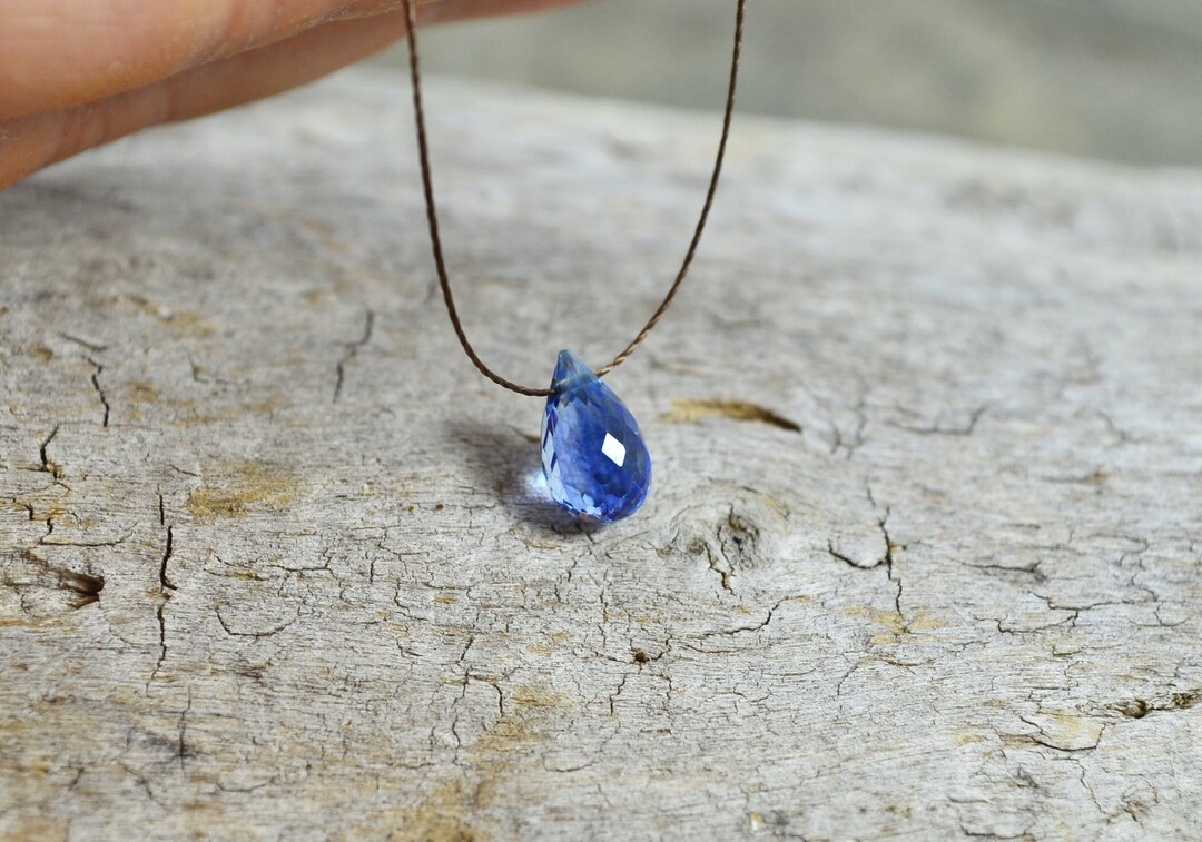 Floating Kyanite Necklace, Silkon Thread Barely There Dainty Sapphire ...