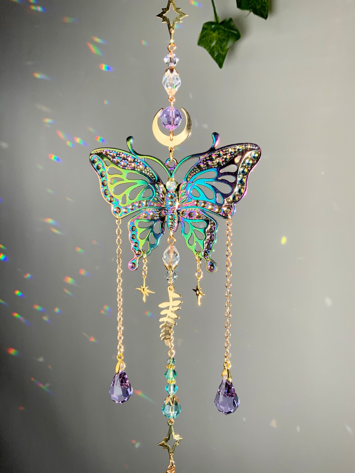 Mystic Butterfly Crystal Suncatcher, Window Hanging Decor 18k Gold ...