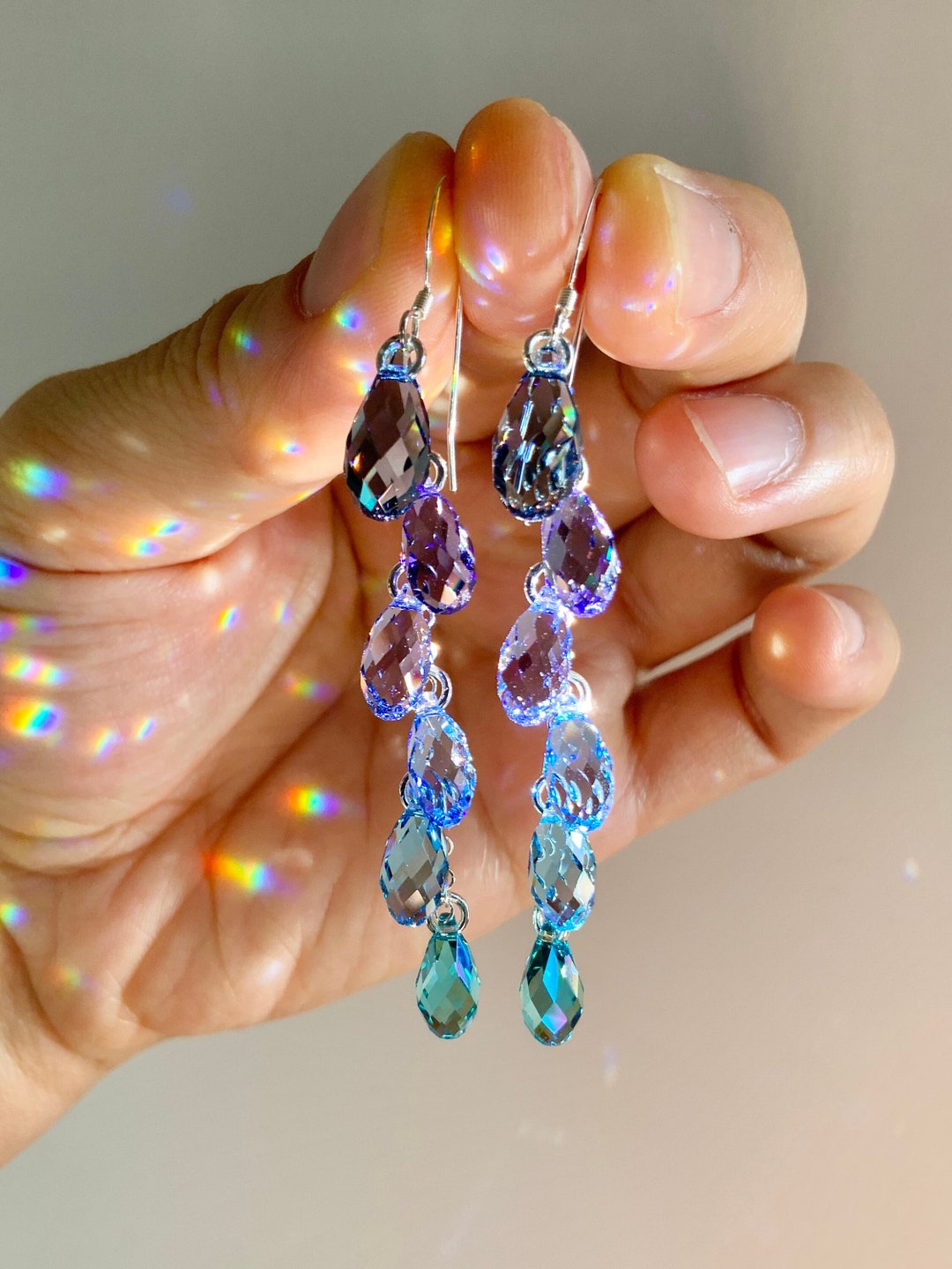Sea Nymph ~ Luxe Ombré Waterfall Earrings With Rare Crystals, Sterling ...