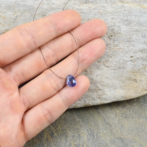 Floating Kyanite Necklace, Silkon Thread Barely There Dainty Sapphire ...