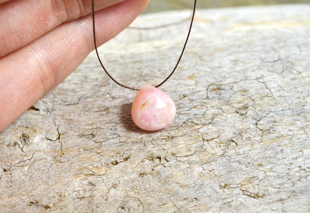 Floating Pink Peru Opal Necklace, Silkon Thread Barely There Dainty ...