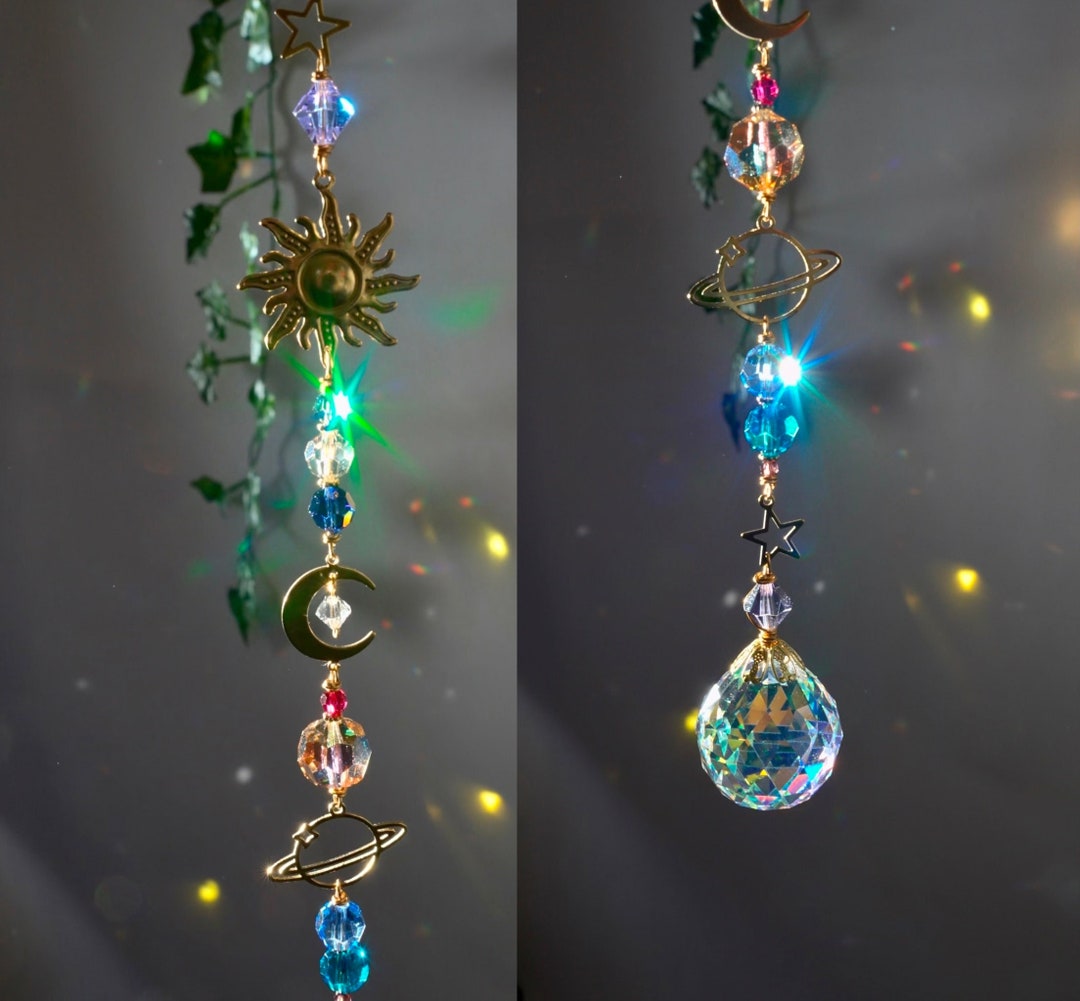 Solar System Crystal Ball Suncatcher for Window Hanging Decor, Sun Moon ...