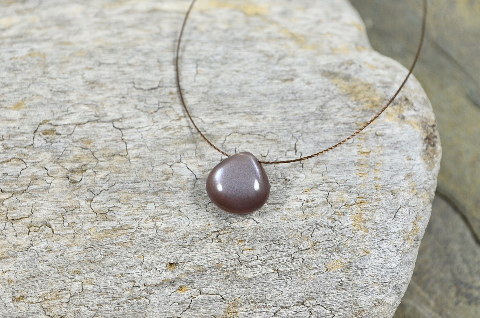 Floating Chocolate Moonstone Necklace, Silkon Thread Barely There ...