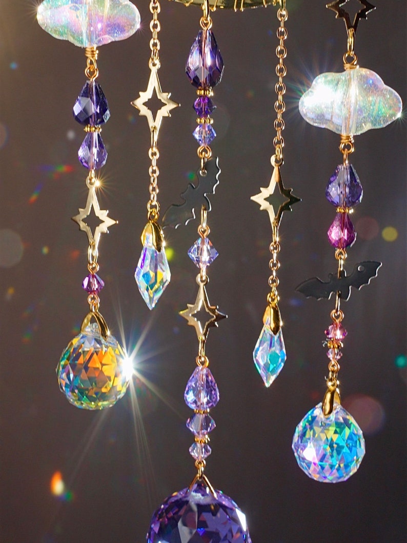 Flight of All Hallows Eve Mini Crystal Suncatcher, 18k Gold-plated Moon ...