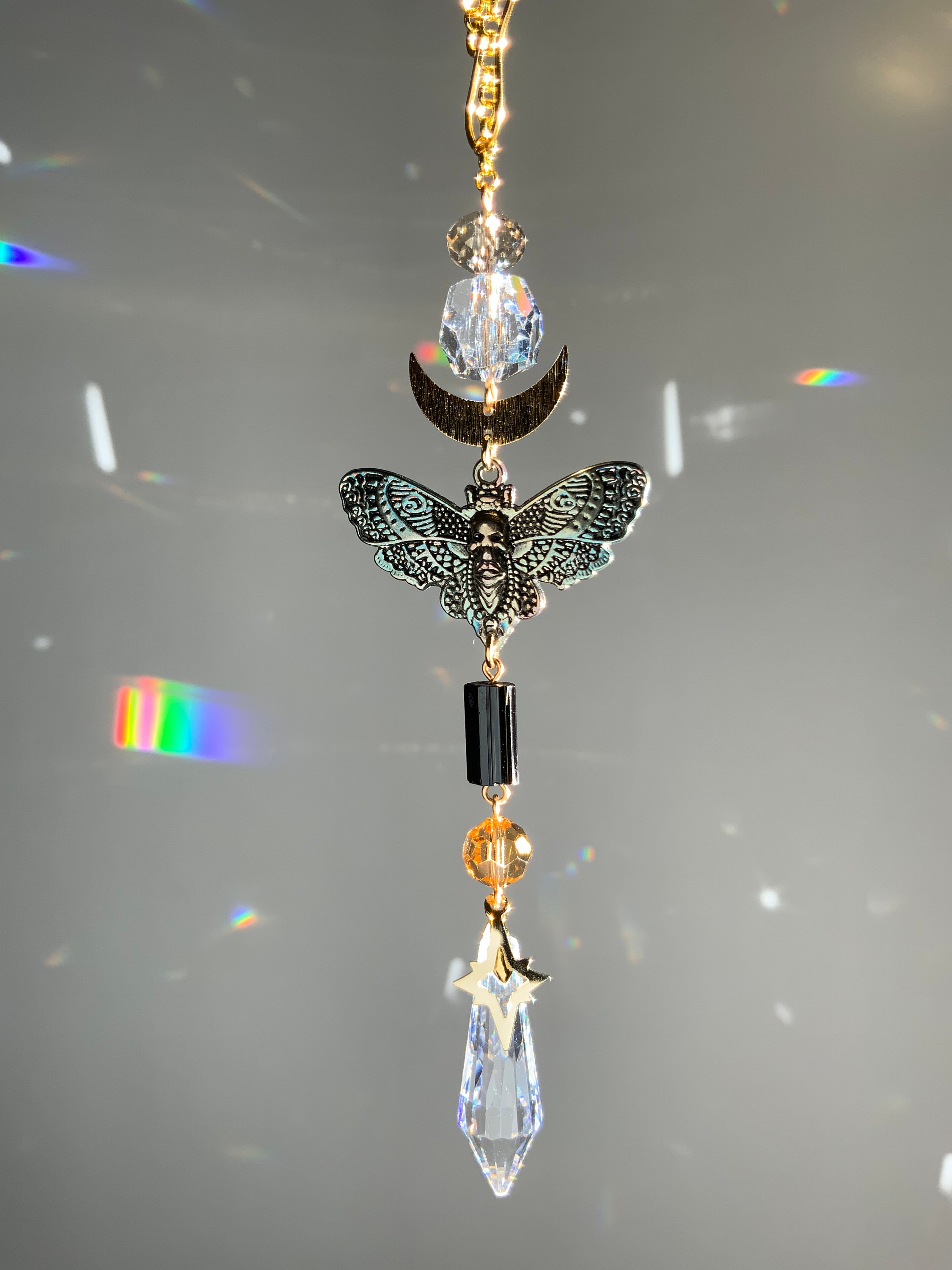 Black Tourmaline Death’s Head Moth Car Charm, Crystal Witchy Celestial ...