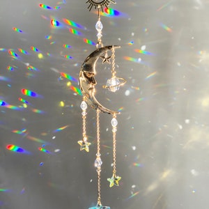 Falling Stars ~ Moon Mini Suncatcher, Crystal Saturn Celestial Sun Art ...