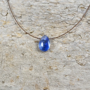 Floating Kyanite Necklace, Silkon Thread Barely There Dainty Sapphire ...
