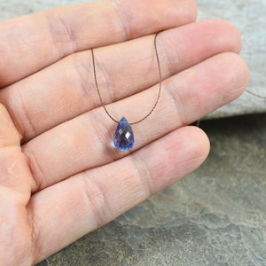 Floating Kyanite Necklace, Silkon Thread Barely There Dainty Sapphire ...
