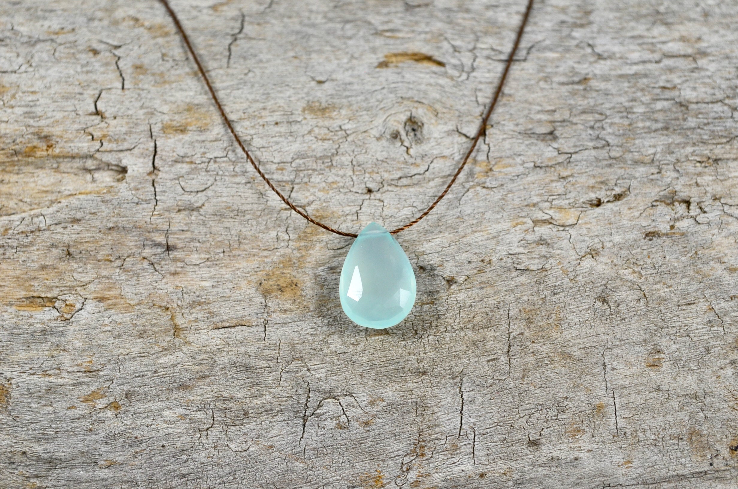 Floating Aqua Chalcedony Necklace, Silkon Thread Barely There Seafoam ...