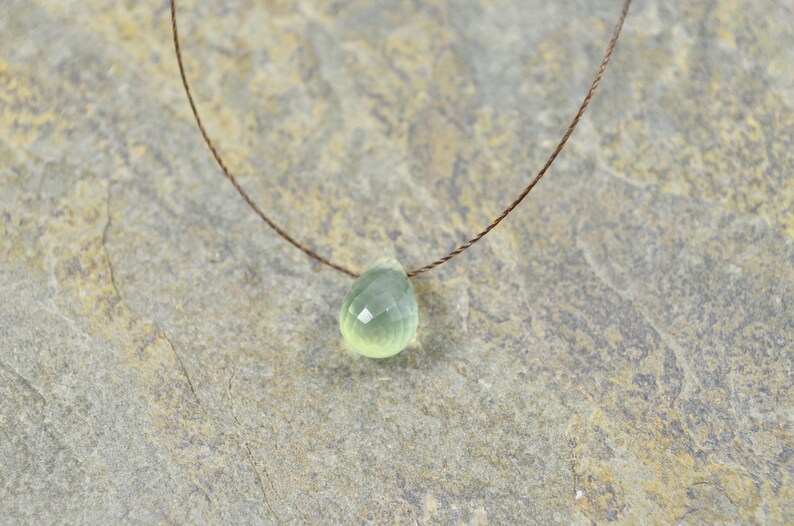 Floating Prehnite Necklace, Silkon Gem Thread Barely There Dainty Mint ...