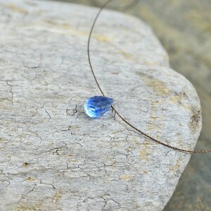 Floating Kyanite Necklace, Silkon Thread Barely There Dainty Sapphire ...