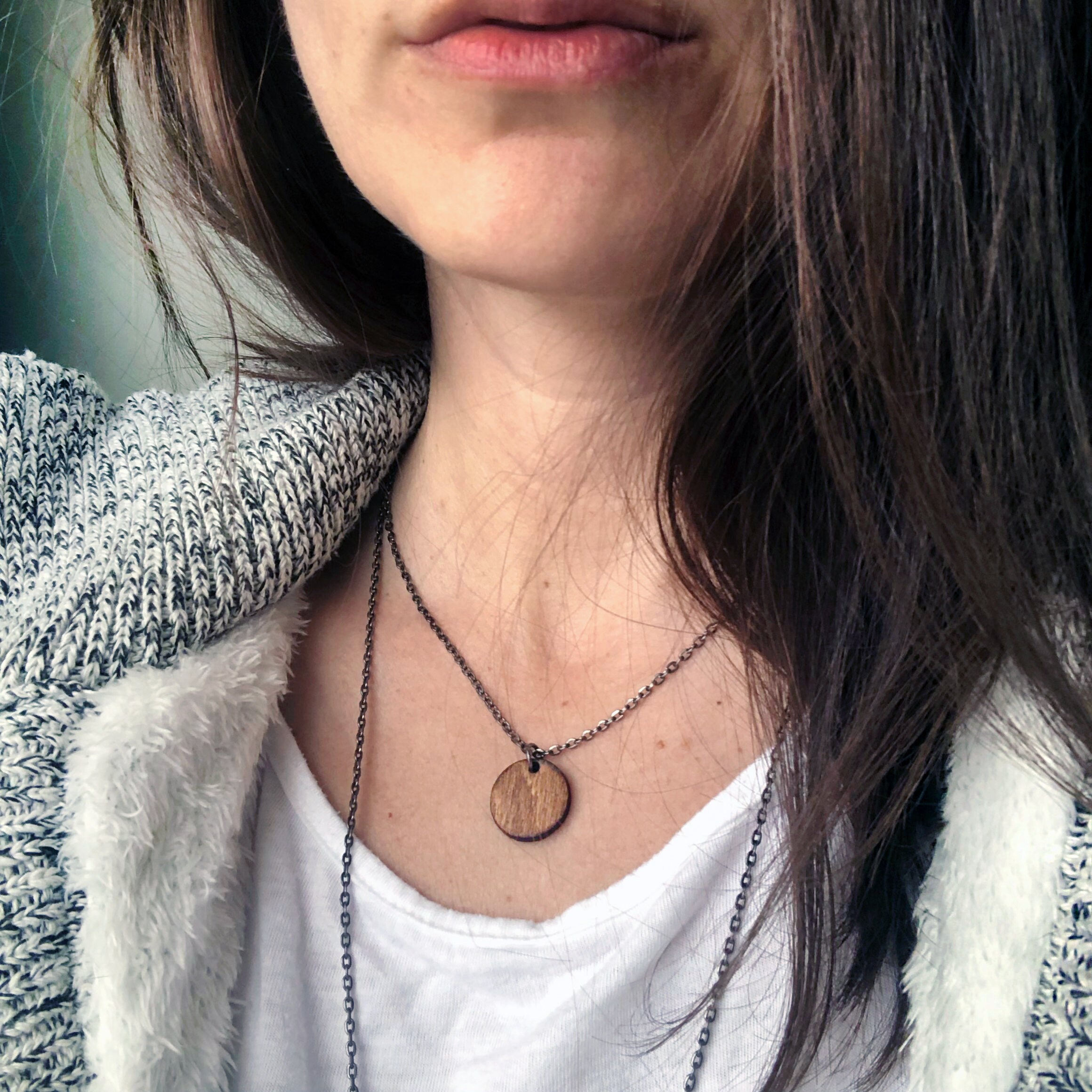Small Wood Pendant Necklace - Round Wood Necklace, - Etsy