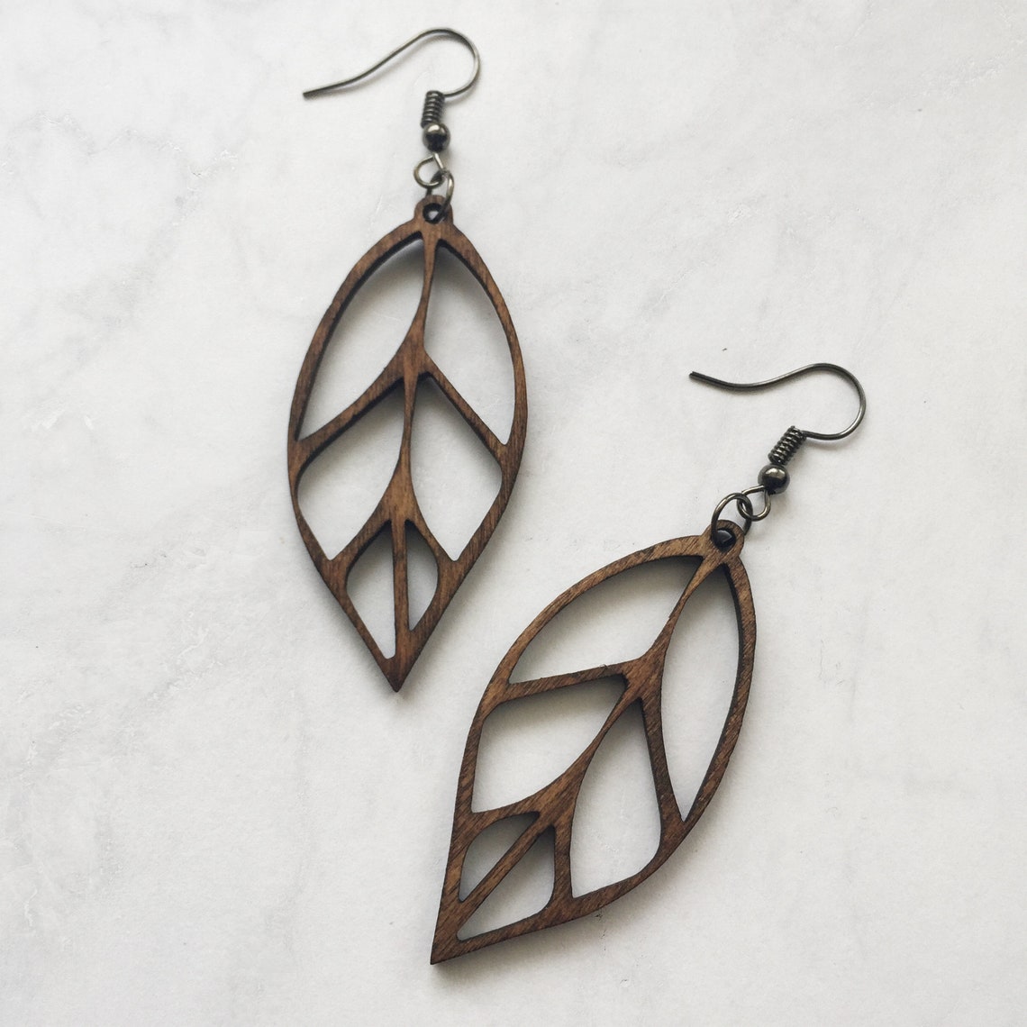 Wood Leaf Earrings Wood Jewelry Statement Earrings Laser Etsy