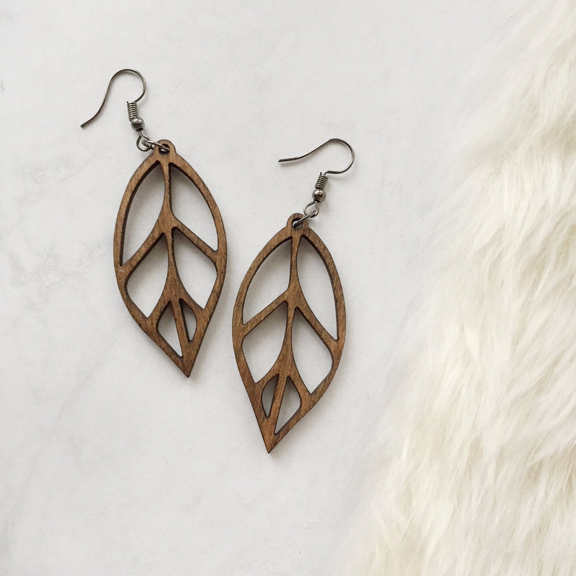 Wood Leaf Earrings Wood Jewelry Statement Earrings Laser Etsy