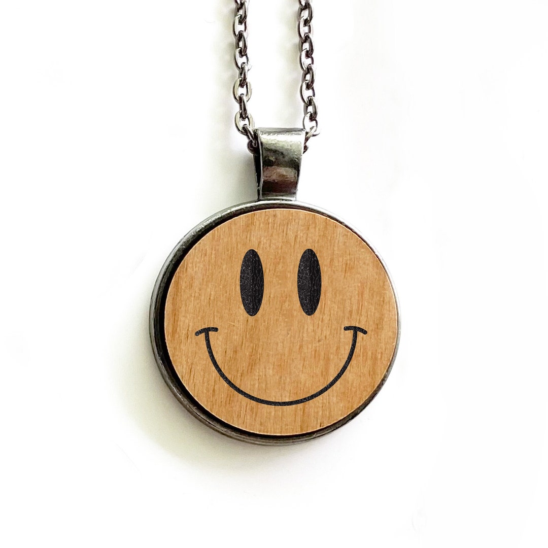 Smiley Face Necklace - Happy Face Necklace, Engraved Gift, Gift Women ...