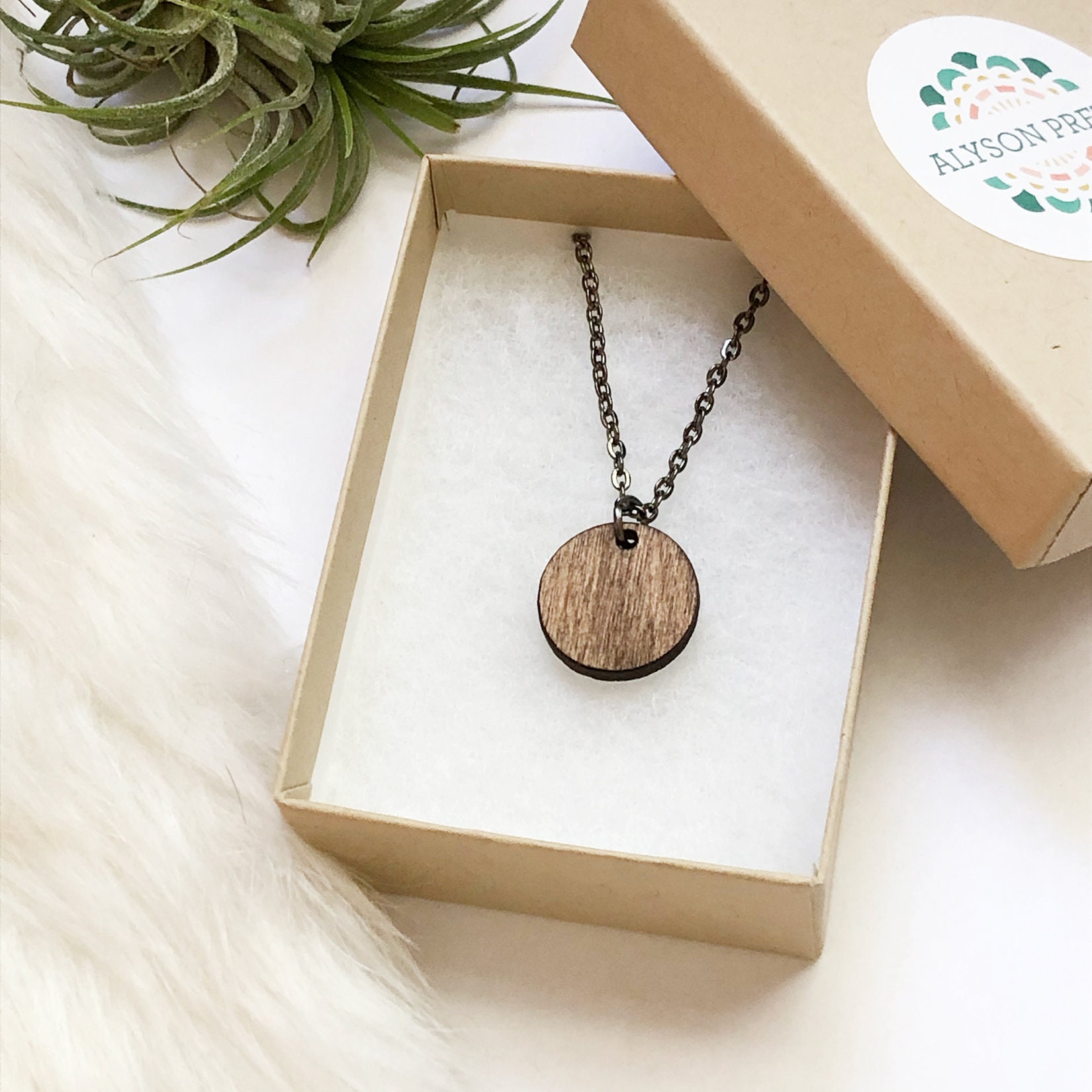 Small Wood Pendant Necklace - Round Wood Necklace, - Etsy