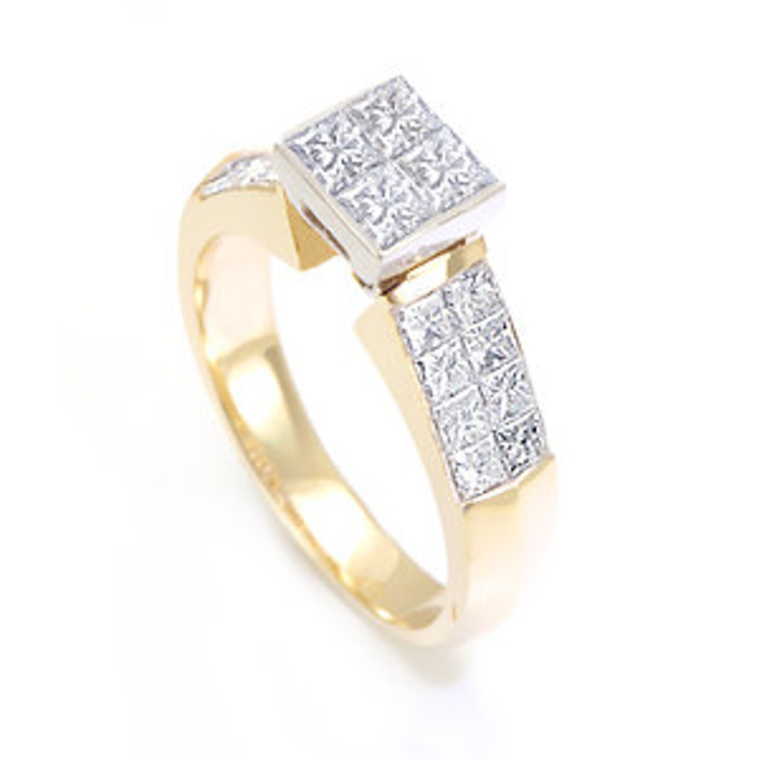 Invisible Set Princess Cut Diamond Ring , 14K 2 Tone Gold Ladies Rings ...