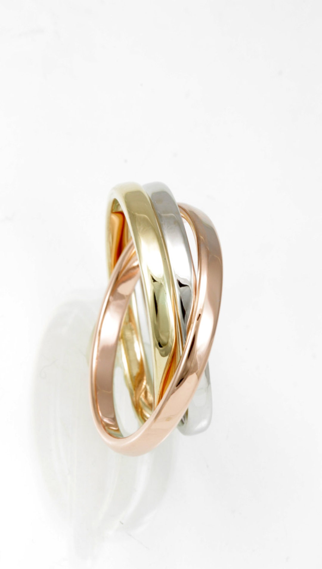 Trinity Ring in 14K Tri Colors, 3 Circle Rings, Triple Rings, Ladies ...